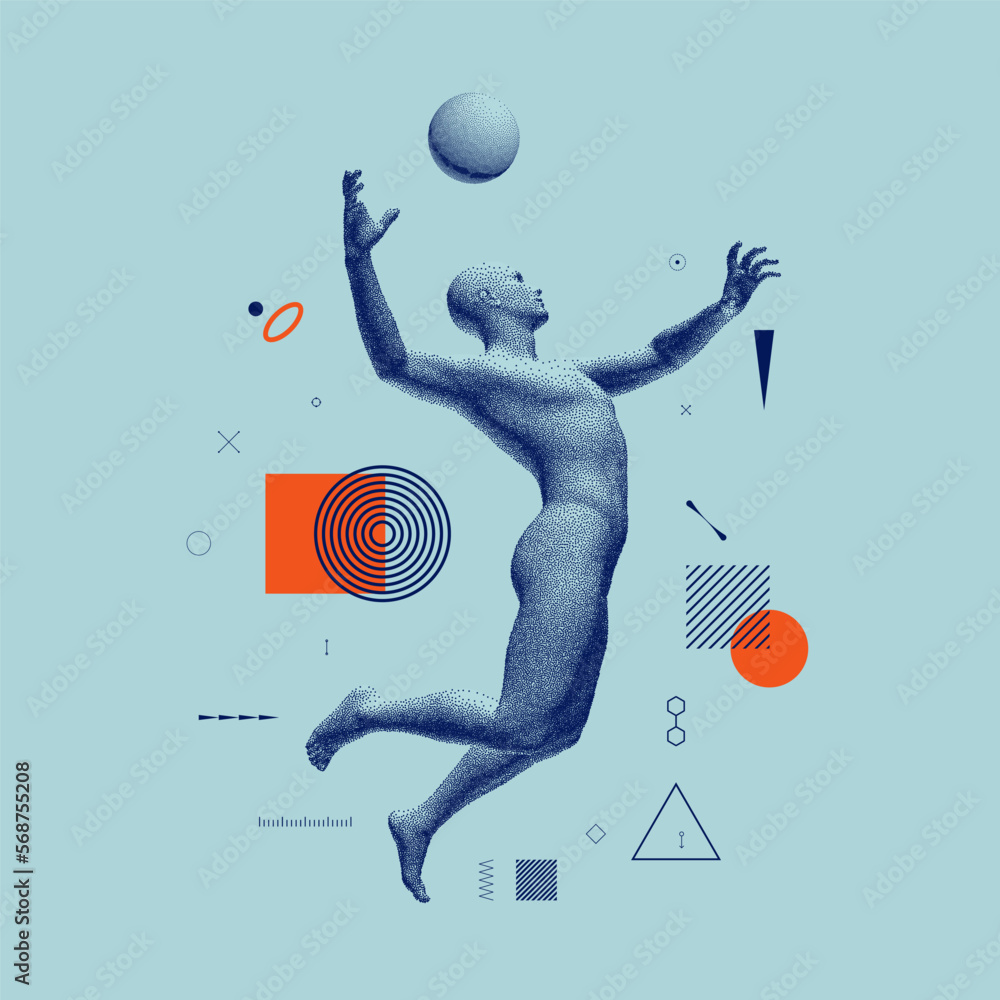 Basketball player with ball in action. Sportsman jumping and want throw ...