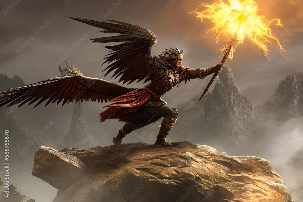 Generative AI Illustration a mythical phoenix in the form of a man with ...