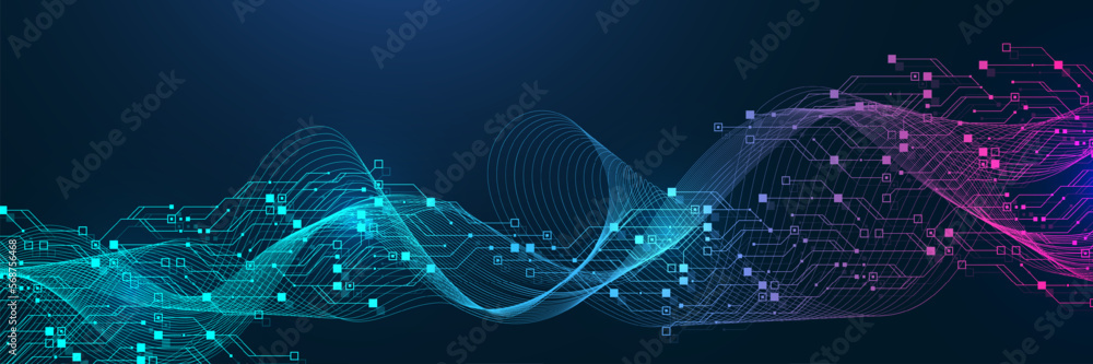 Quantum computer technologies concept. Futuristic blue circuit board ...