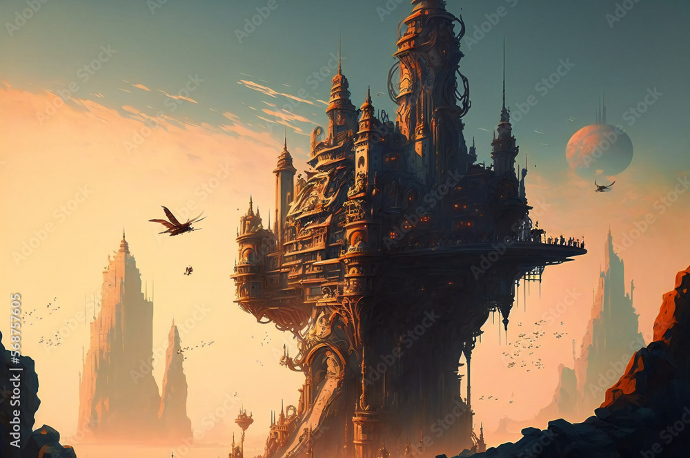 Fictional ancient architecture on an alien planet. Created with ...