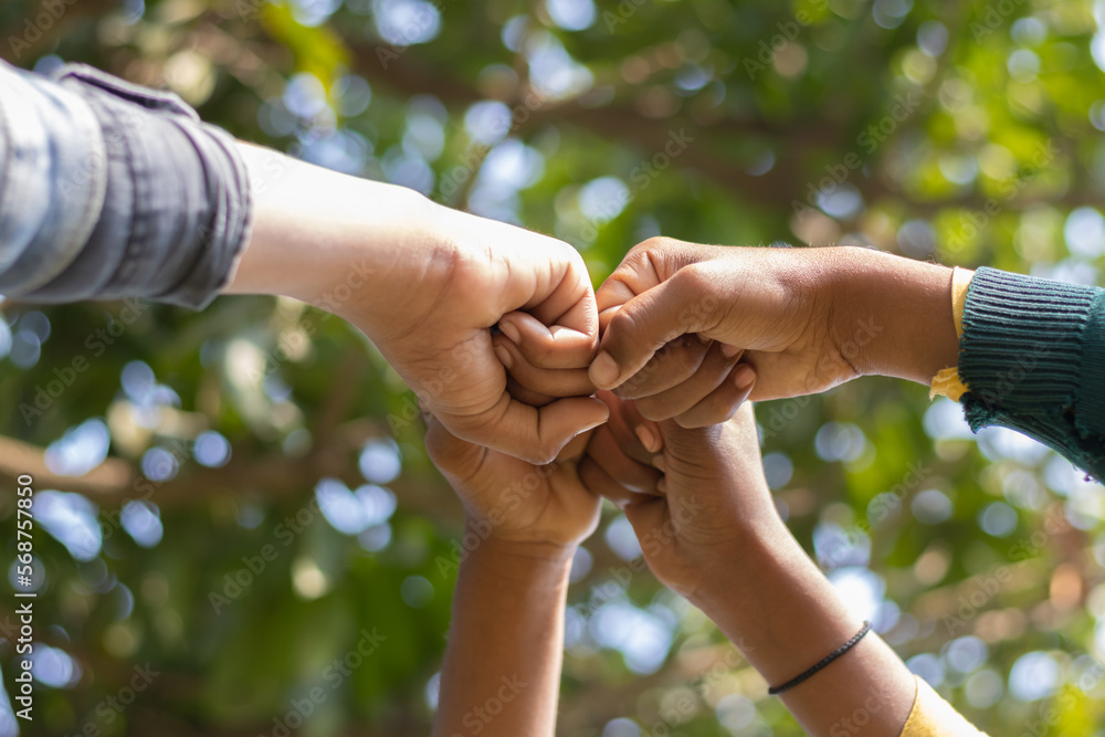 Group of teenager volunteer join hand together concept, Volunteer ...