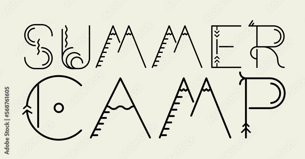 Summer Camp. Vector illustration. Hand drawn lettering typography text ...