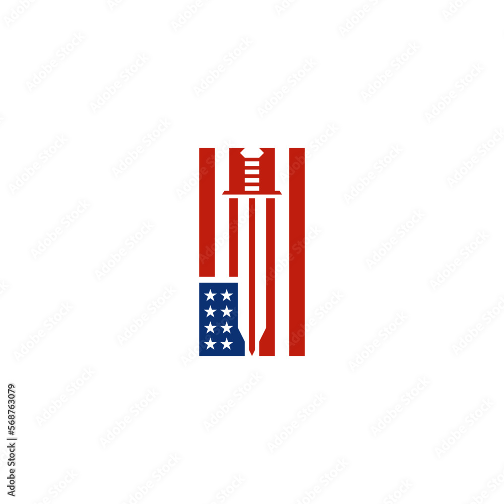 Vetor de American flag combination with sword. Logo design. do Stock ...