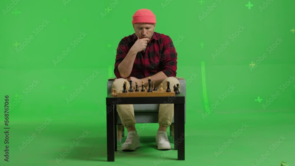 chess player playing chess with an imaginary or virtual opponent on the ...