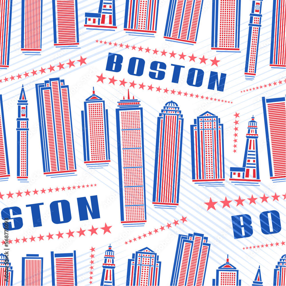 Vector Boston Seamless Pattern, repeating background with illustration ...