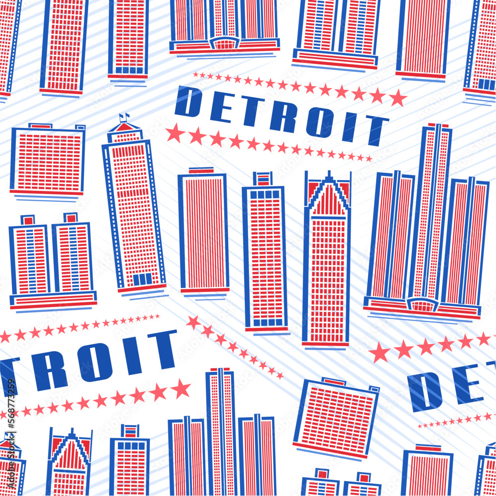 Vector Detroit Seamless Pattern, repeating background with illustration ...