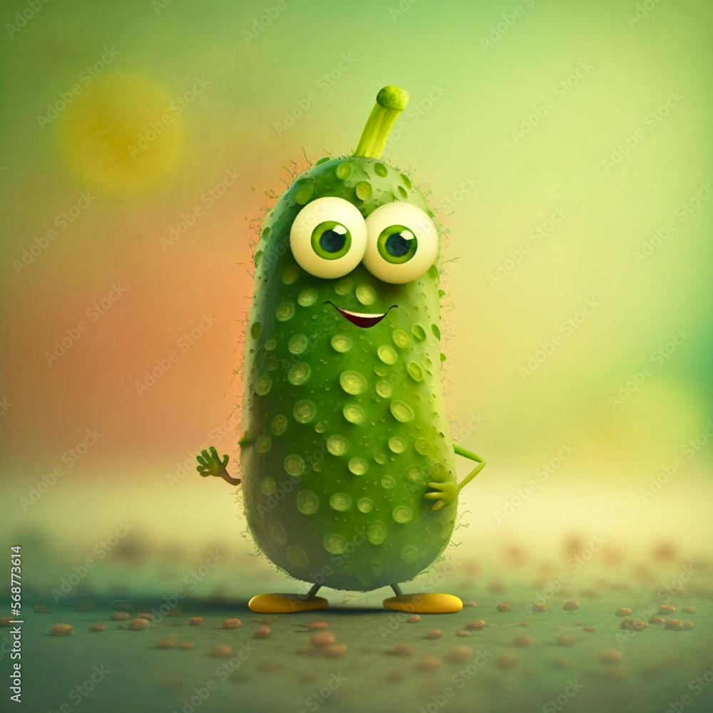 Cute children's cartoon cucumber character, Created with generative Ai ...