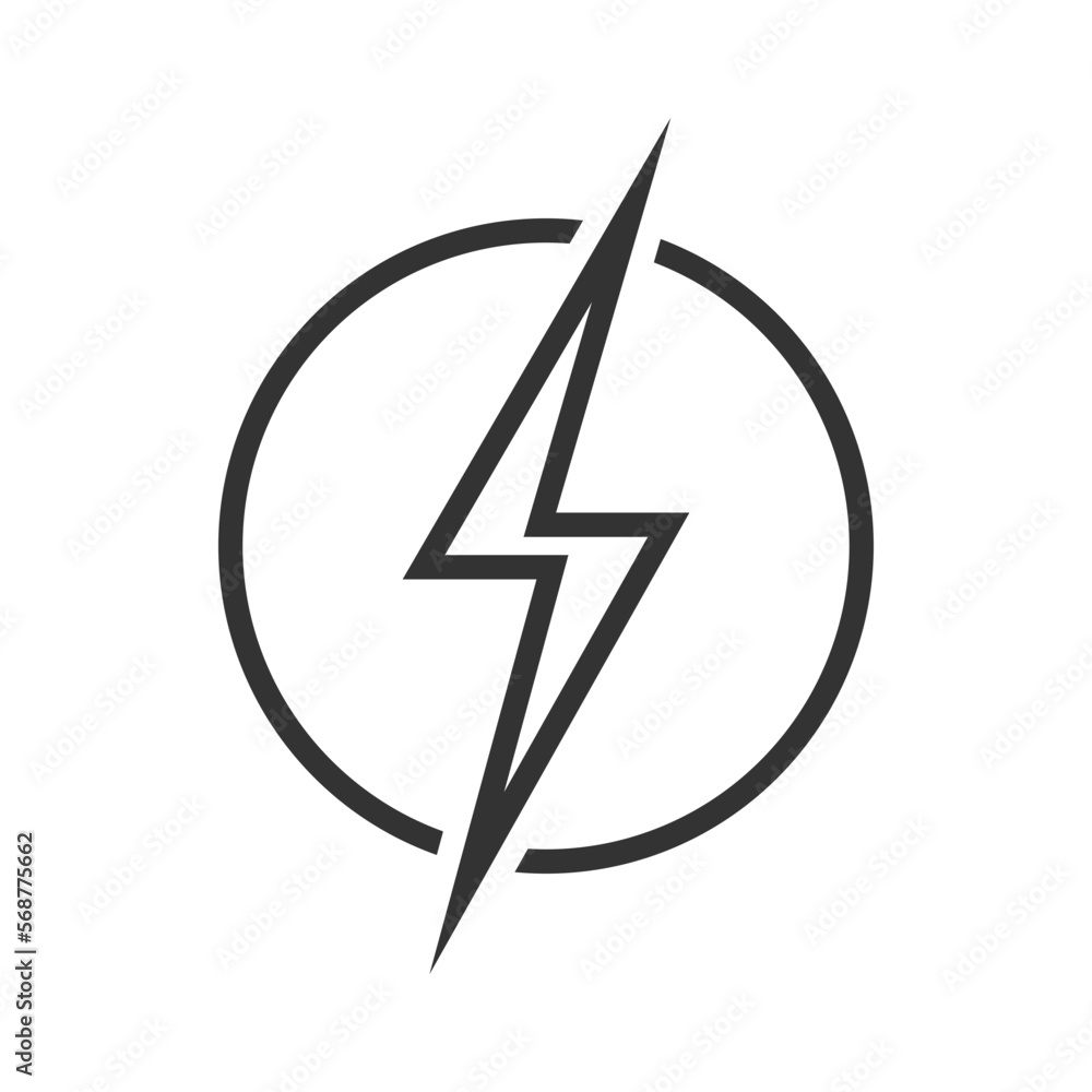Lightning bolt in the circle graphic icon. Energy sign isolated on ...