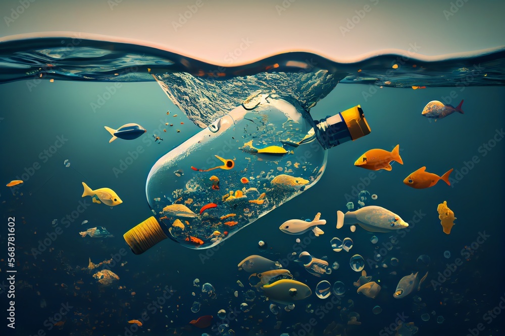 Problem plastic bottles and microplastics floating in the open ocean ...
