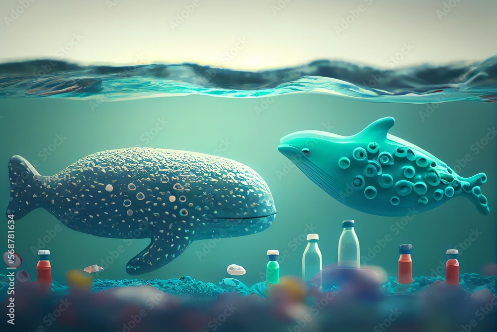 Problem plastic bottles and microplastics floating in the open ocean ...