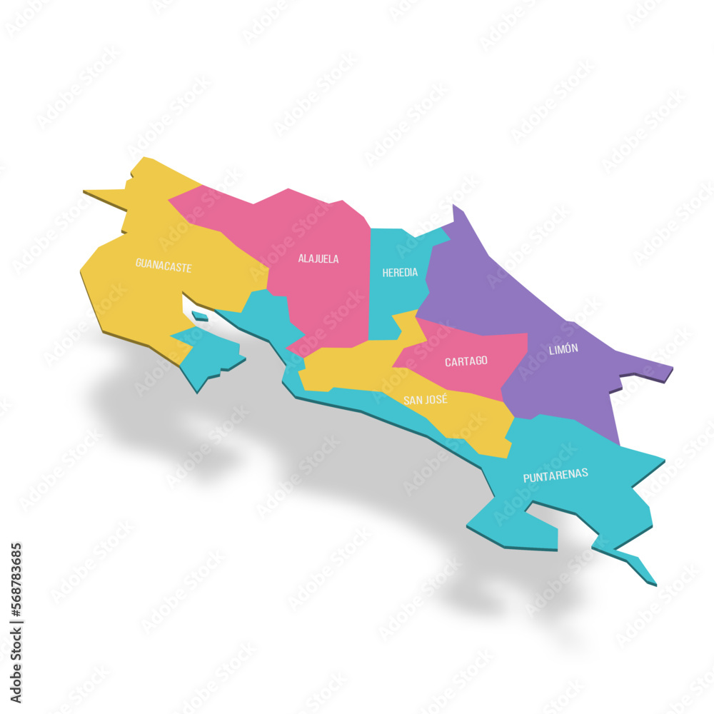 Costa Rica political map of administrative divisions - provinces. 3D ...