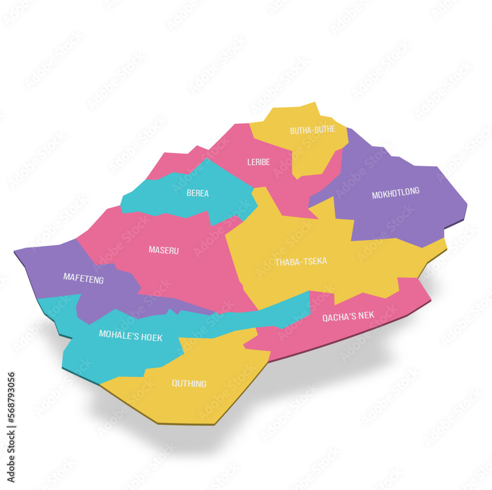 Lesotho political map of administrative divisions - districts. 3D ...