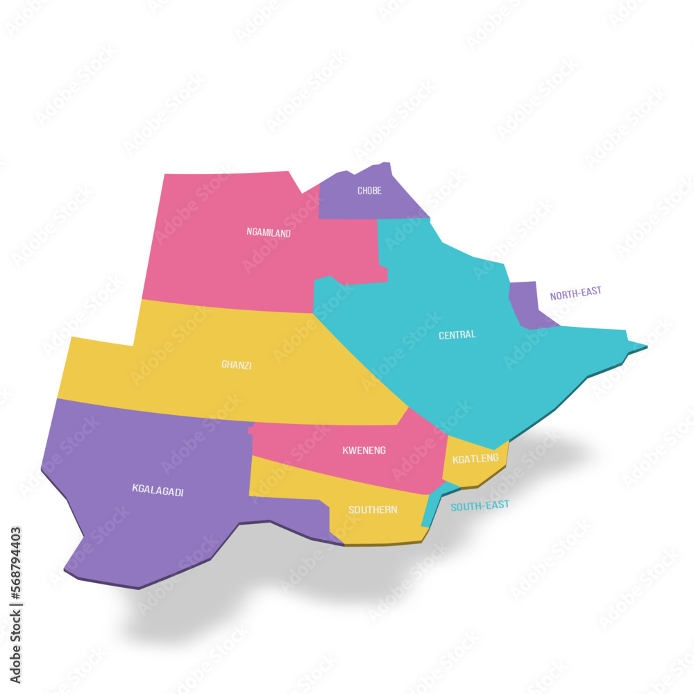 Botswana political map of administrative divisions - rural and urban ...