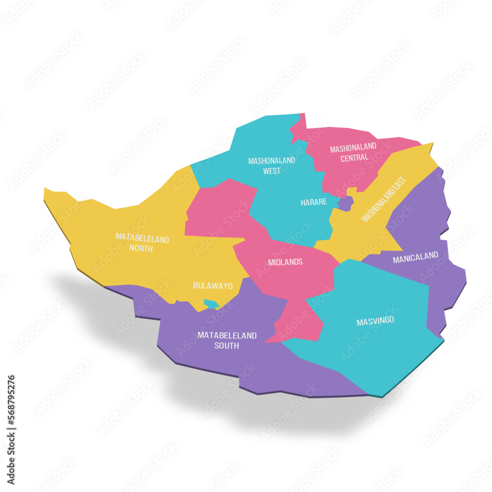 Zimbabwe political map of administrative divisions - provinces. 3D ...