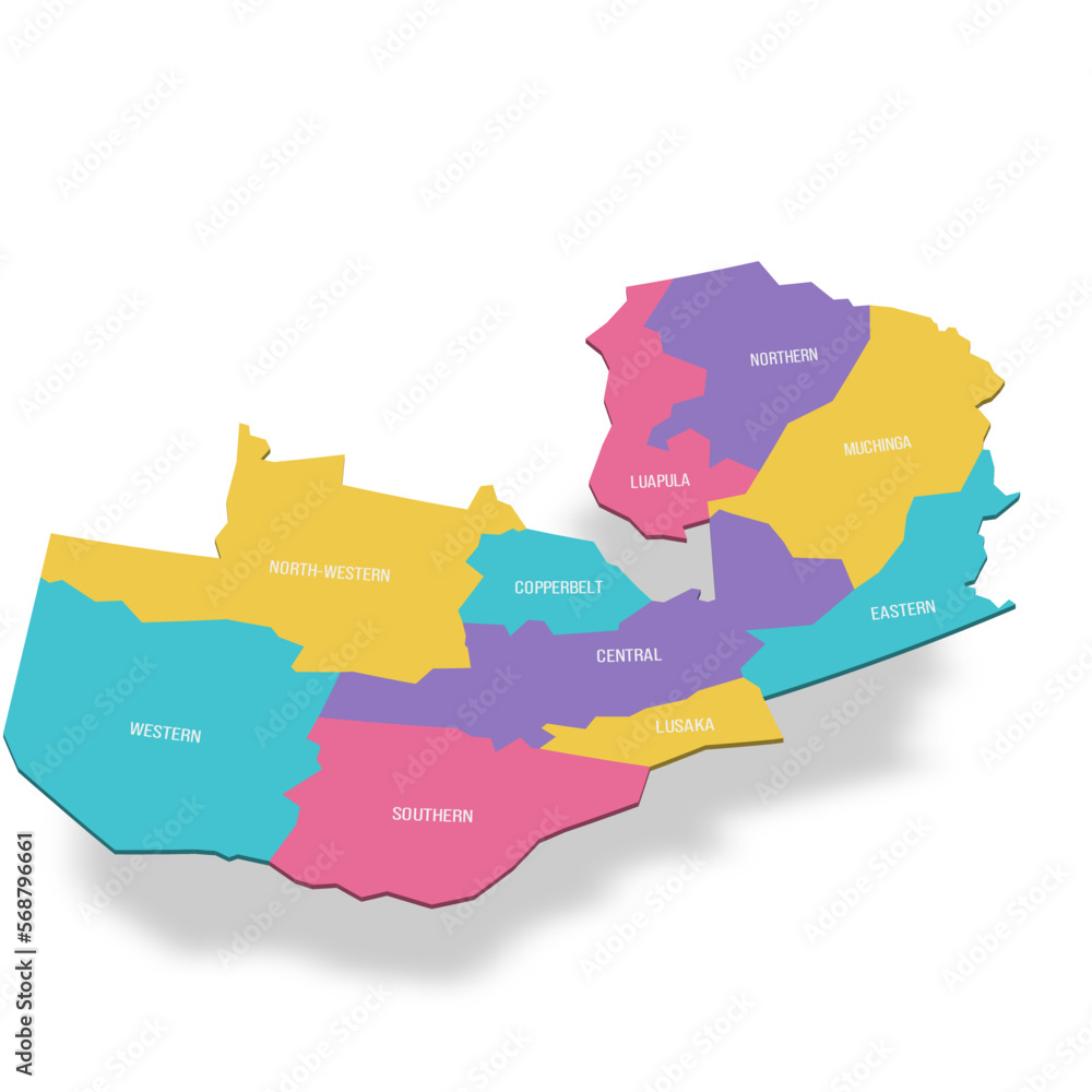 Zambia political map of administrative divisions - provinces. 3D ...