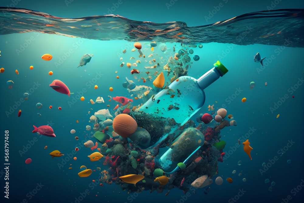 Problem plastic bottles and microplastics floating in the open ocean ...