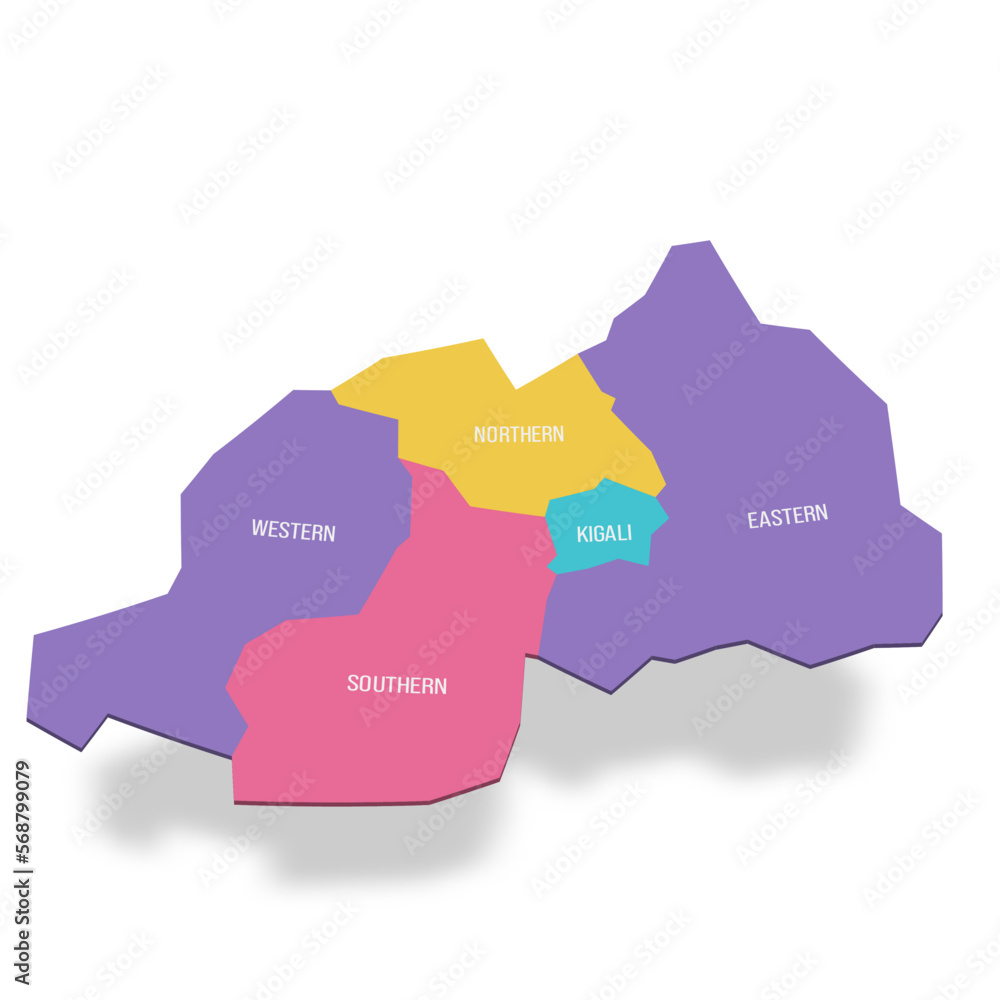 Rwanda political map of administrative divisions - provinces. 3D ...