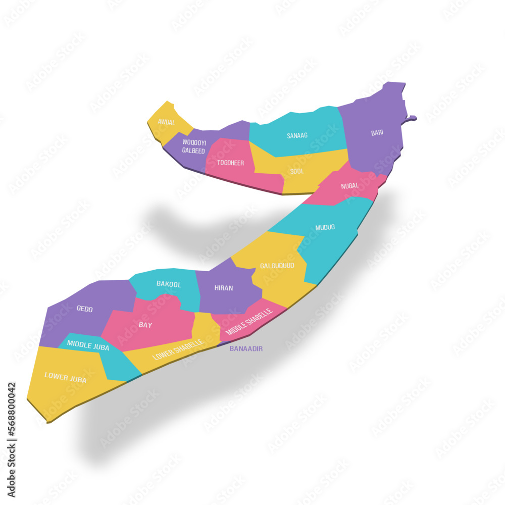 Somalia political map of administrative divisions - federal states. 3D ...