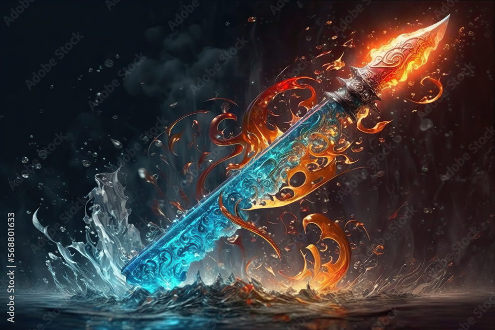 Glowing fantasy sword of the elements, Generative AI Stock Illustration ...