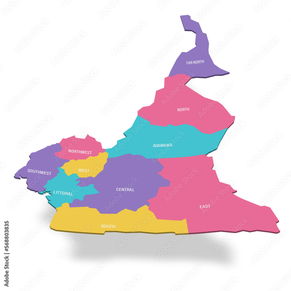 Cameroon political map of administrative divisions - regions. 3D ...