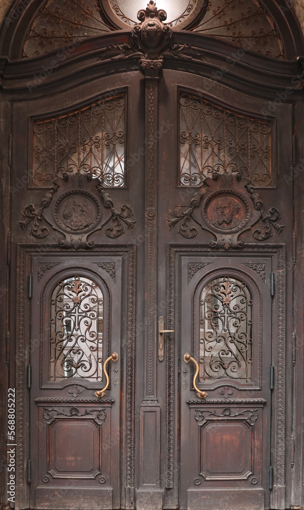 Old ancient wooden door texture in european medieval style. The ...