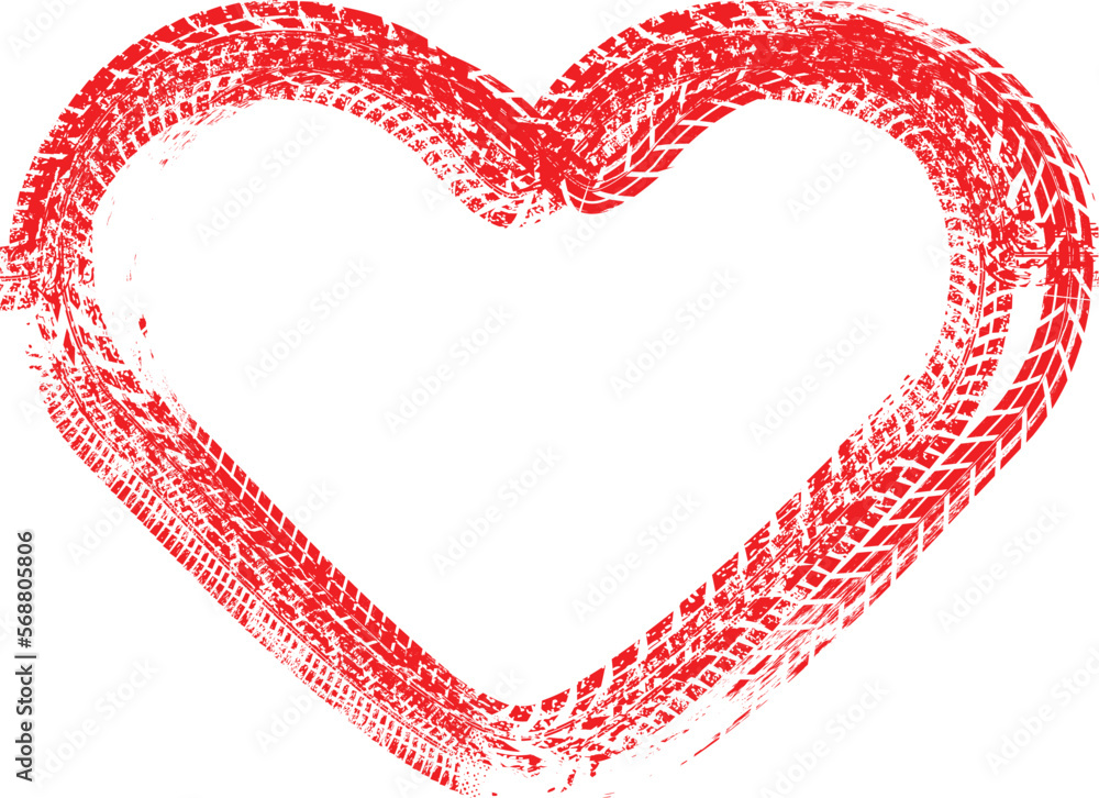 Tire tracks in heart form. Car thread silhouette. Vector illustration ...