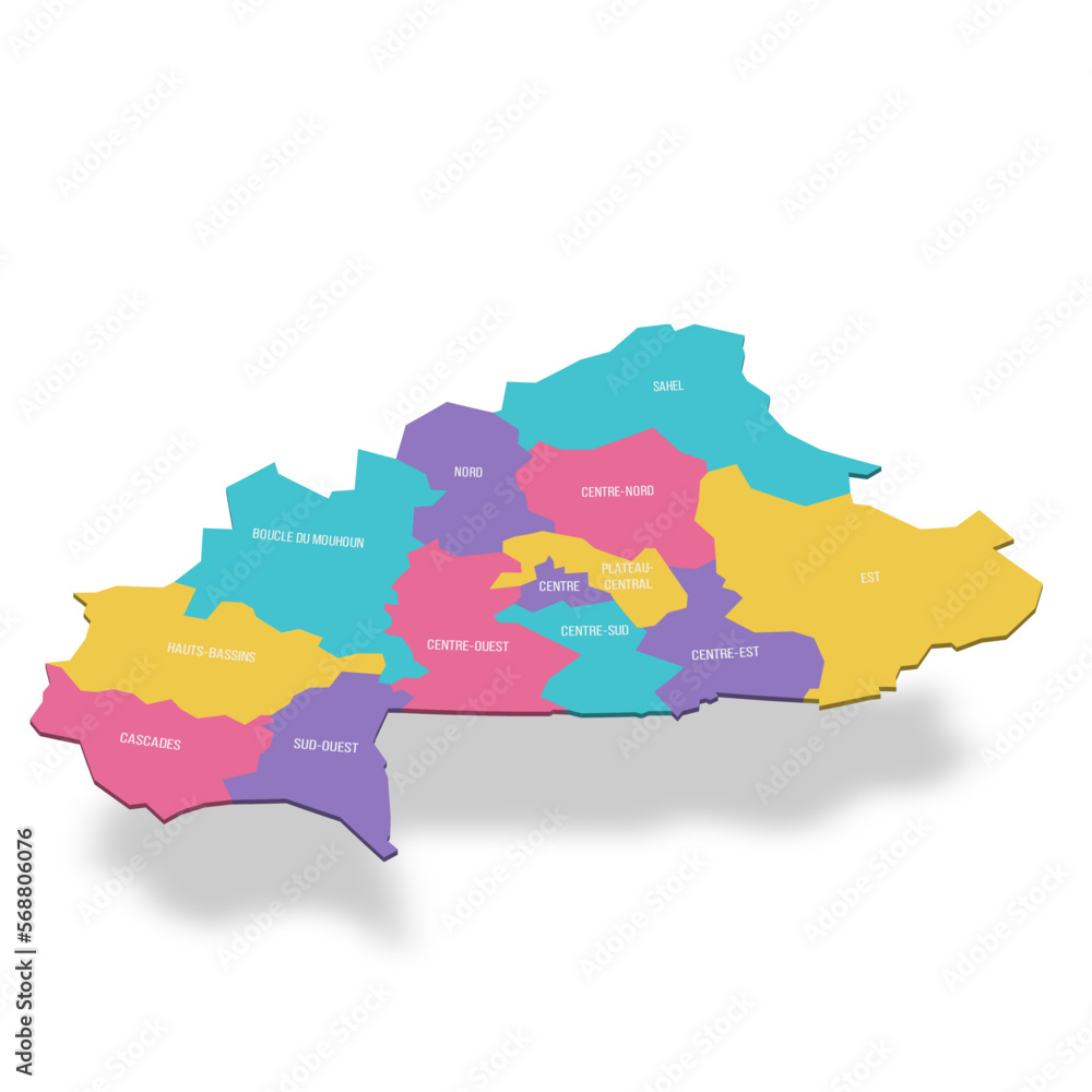 Burkina Faso political map of administrative divisions - regions. 3D ...