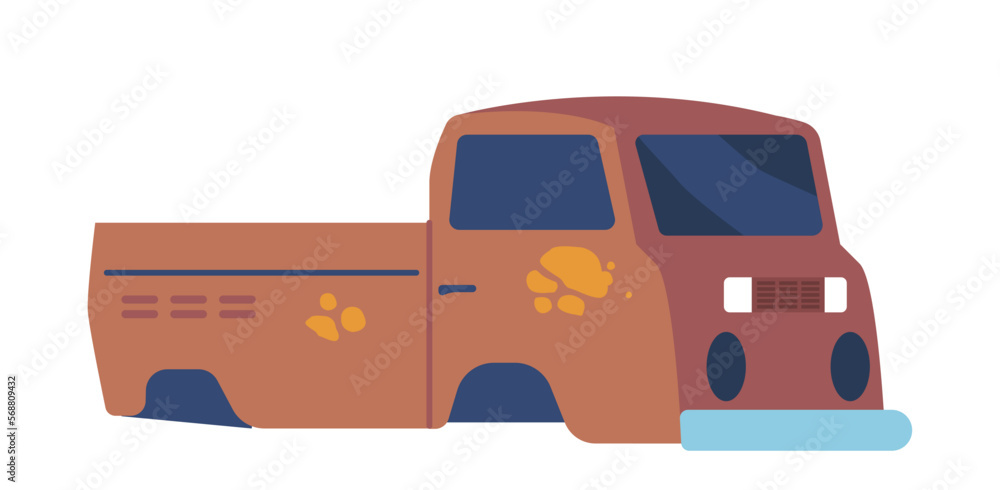 Used Pickup Car without Suspension and Wheels. Broken Vehicle with Rust ...