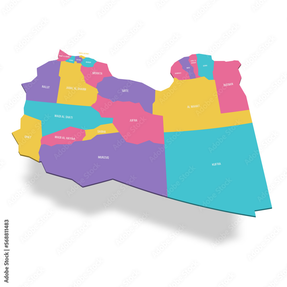 Libya political map of administrative divisions - districts. 3D ...