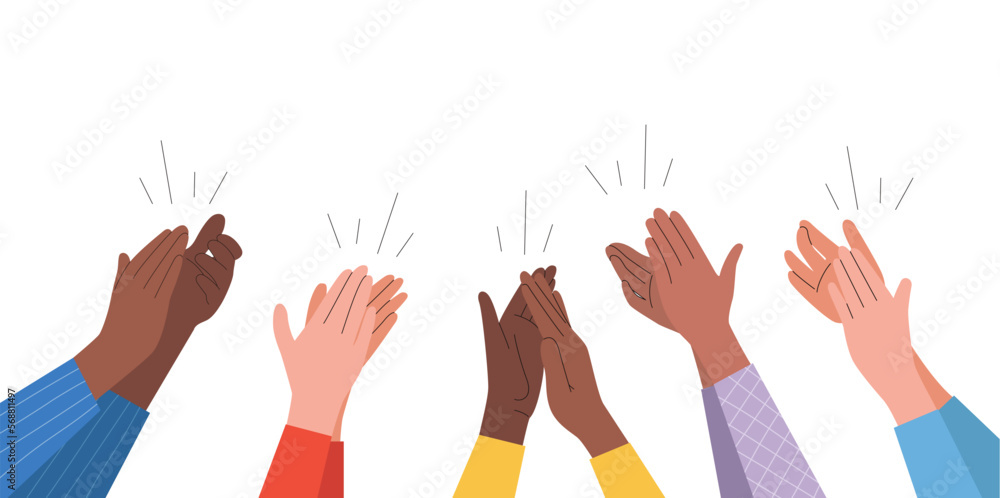 Male and female clapping hands thanking or showing appreciation at ...