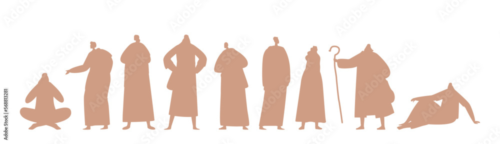 Jesus Christ Apostles Silhouettes Characters Set. Early Christianity ...