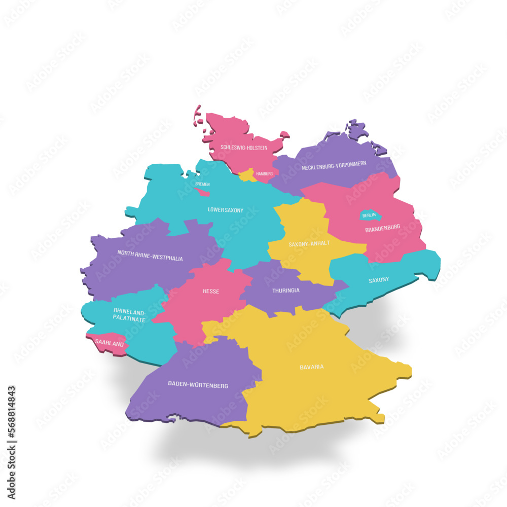 Germany political map of administrative divisions - federal states. 3D ...