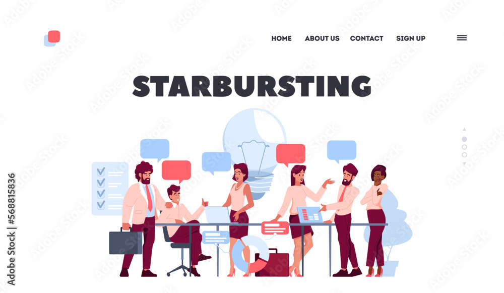 Vetor de Starbursting Landing Page Template. Team of Employees ...