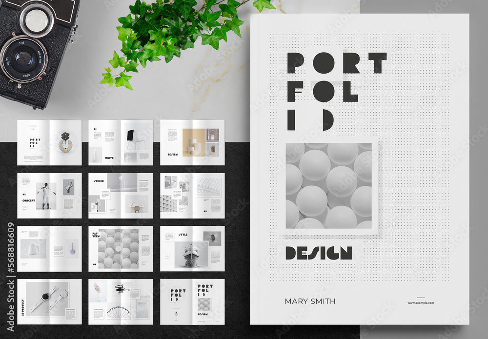 Portfolio Layout with Dots Design Elements Stock Template | Adobe Stock