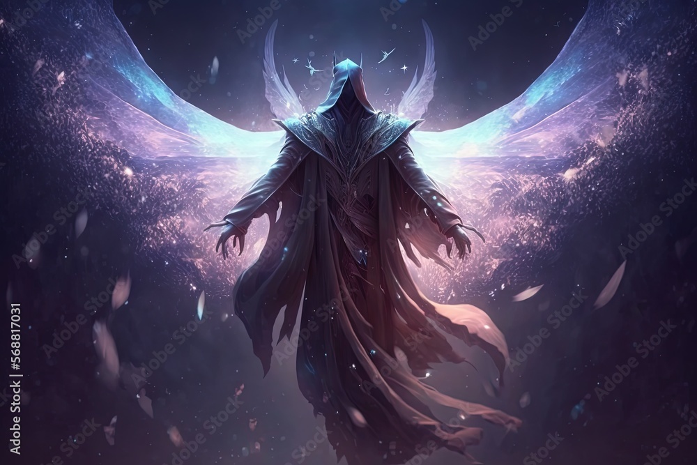 fantasy fiction character design, a man with no-face wearing purple ...