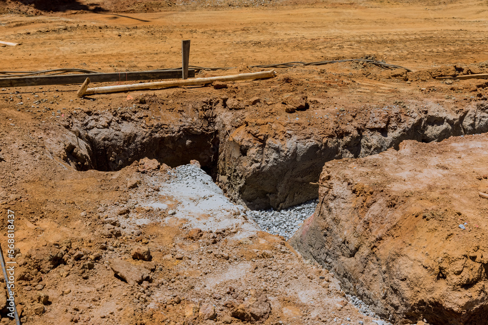 Construction cement strip foundation for construction of new house ...