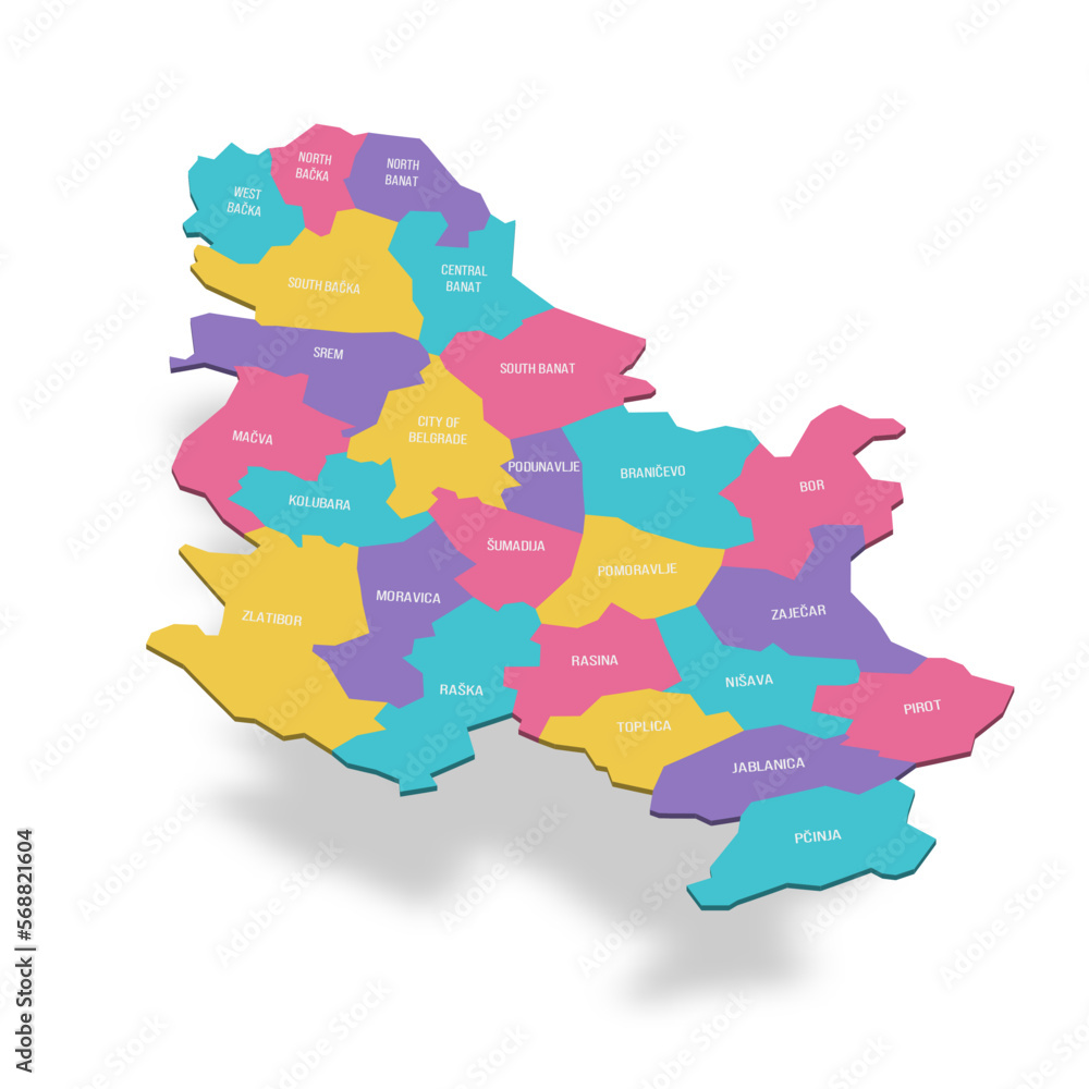 Serbia political map of administrative divisions - okrugs and ...