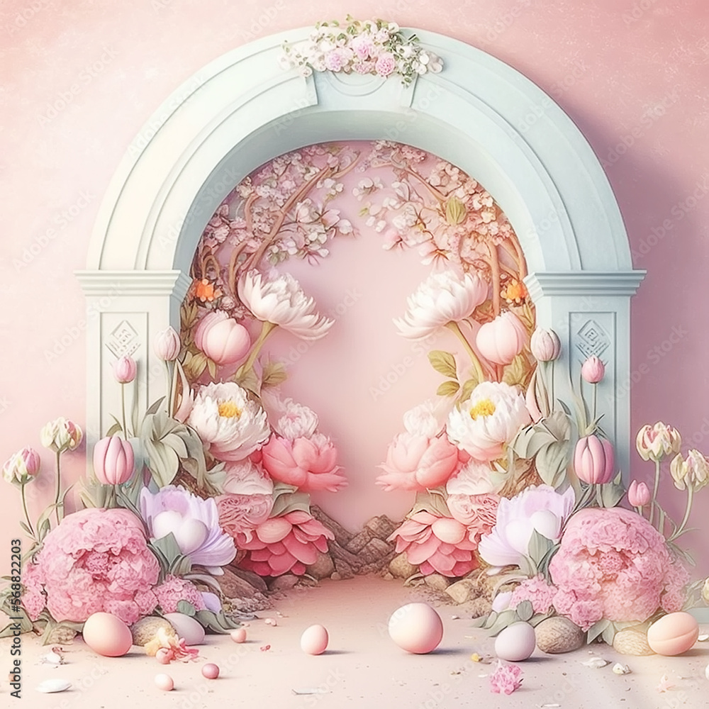 flower arch on pink wall background, arch for weddings Stock Photo ...