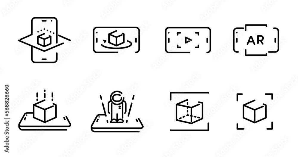 augmented reality animated outline icon set isolated on white ...