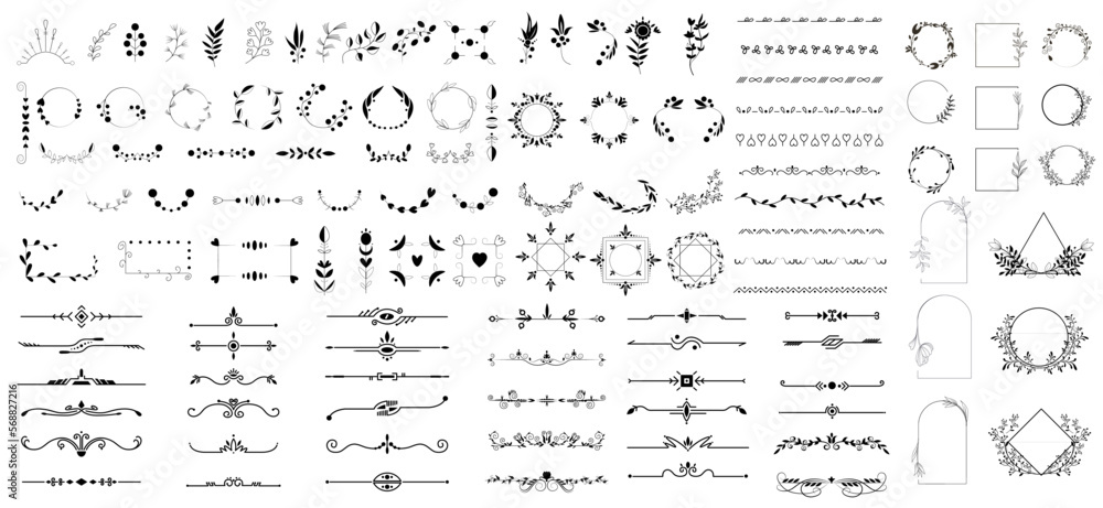 Collection of geometric vector flower frames. Round, oval, triangular ...