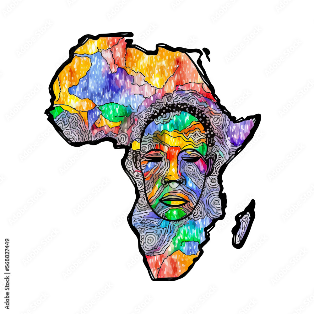 A stylized and artistic African child's face integrated with a colorful ...