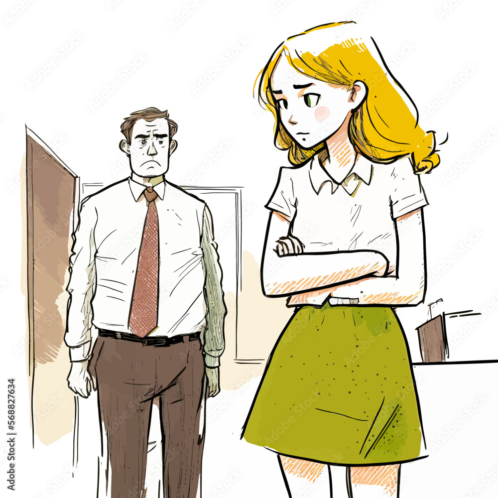 Vector illustration of workplace sexual harassment with a male figure ...