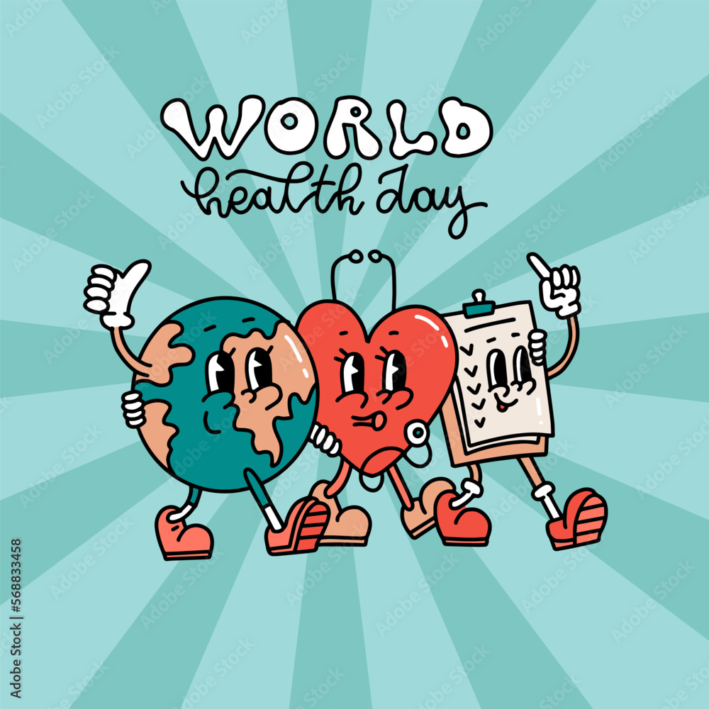 World heart day greeting card concept. Earth , heart and questionnaire ...