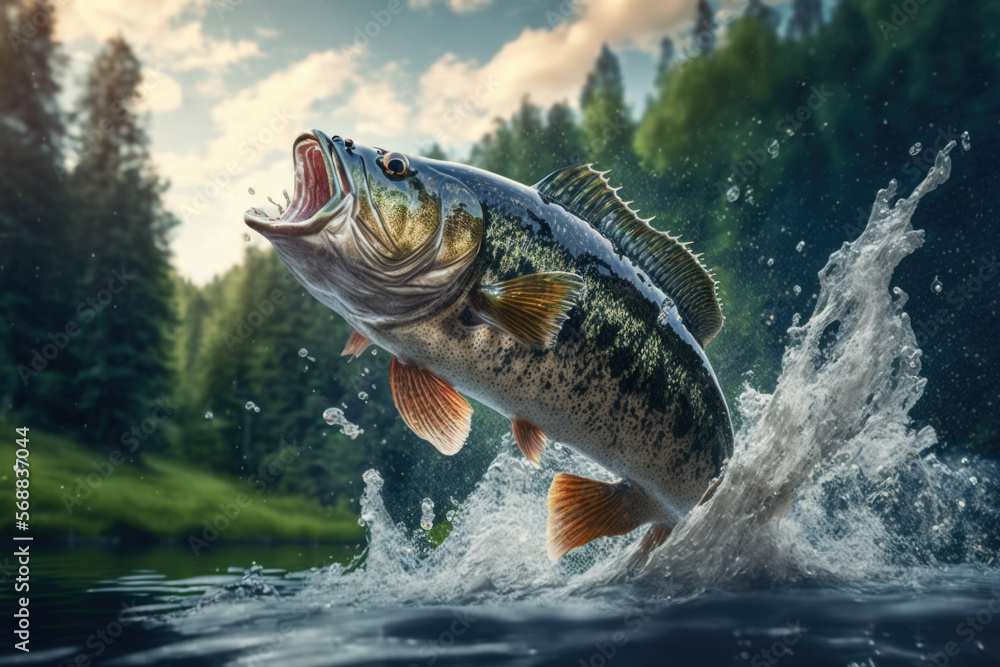 Largemouth Bass Jumping Created With Generative Ai Technology Ai Generative Stock Illustration