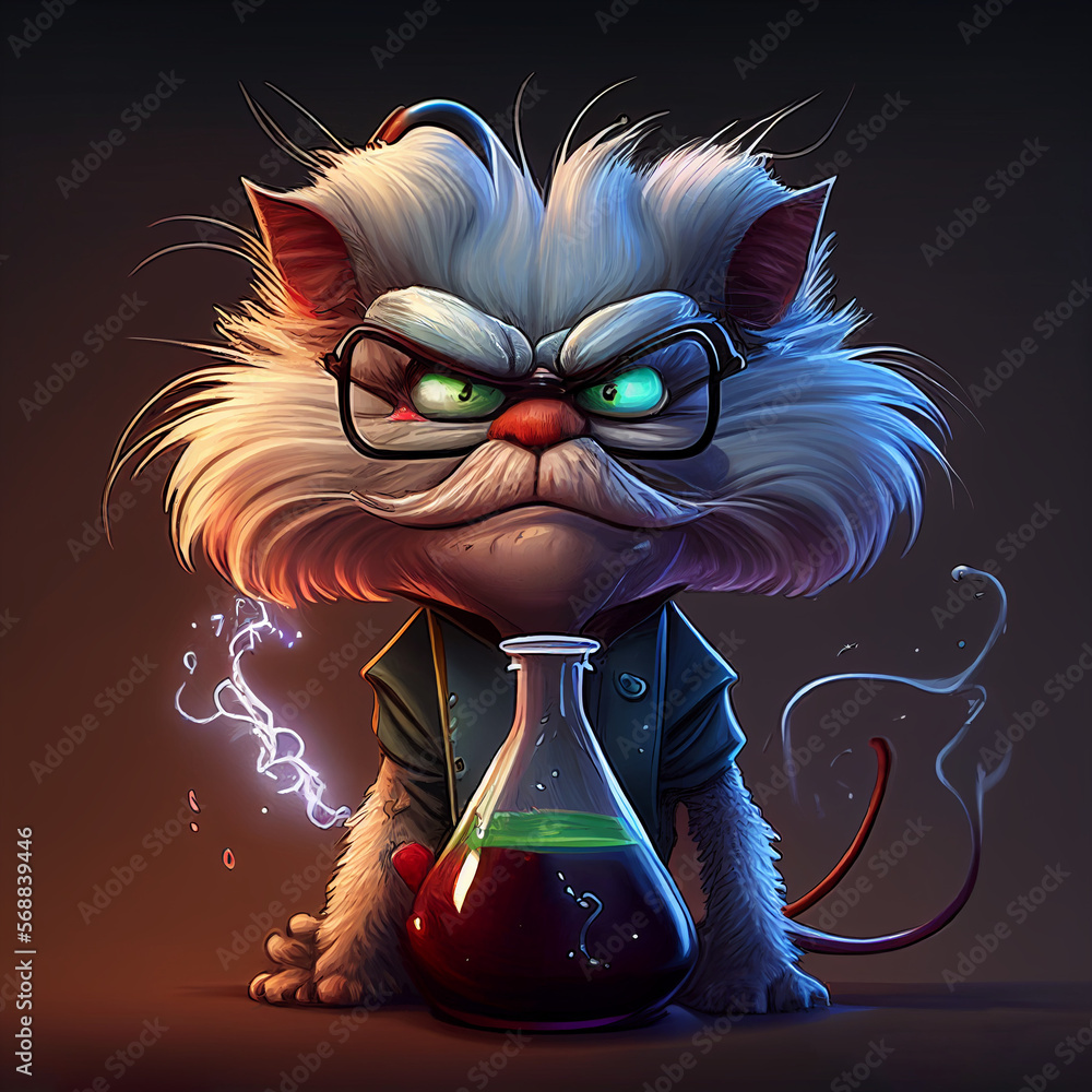 crazy scientist cat cartoon character ilustração do Stock | Adobe Stock