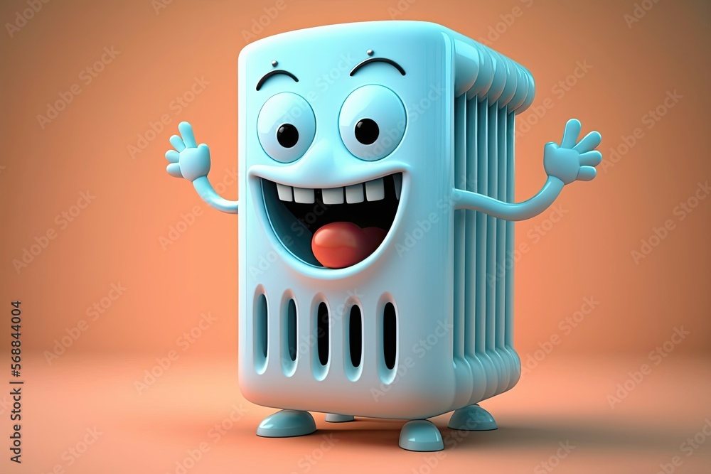 Cute 3D cartoon of radiator character. Generative AI Stock Illustration ...