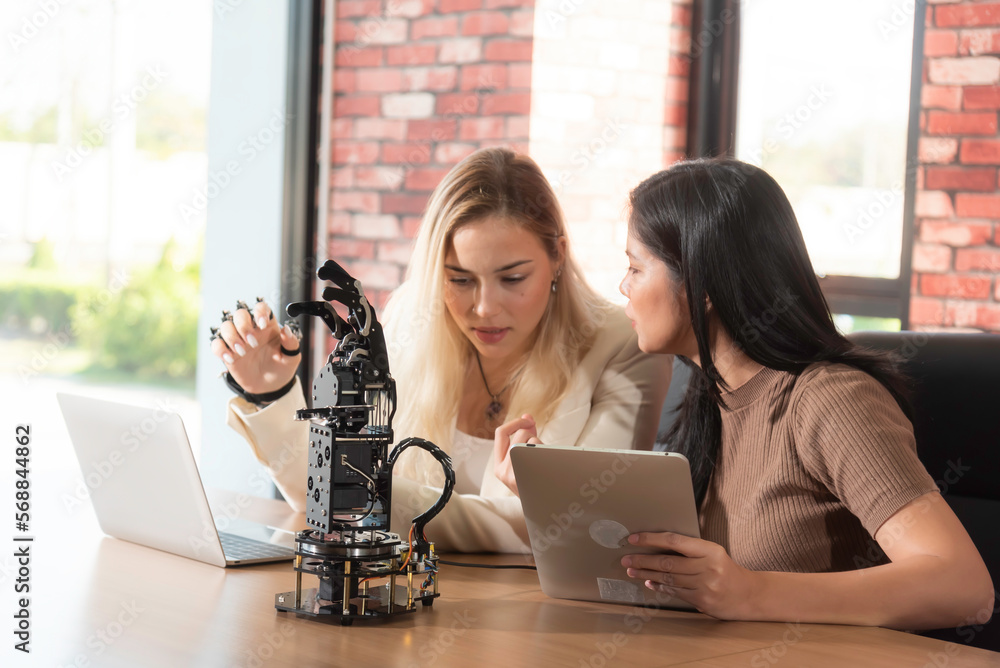 Robot Arm to Start-up Workers at Conference. Futuristic Design of AI ...