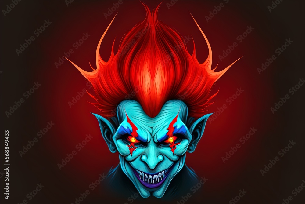 Photorealistic artwork of a jester with a dark backdrop, a riot of ...