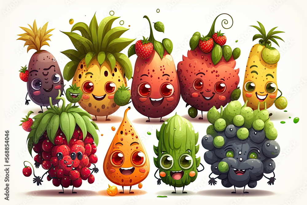cartoon characters of fruit, happy and smile, cute fruit monsters ...
