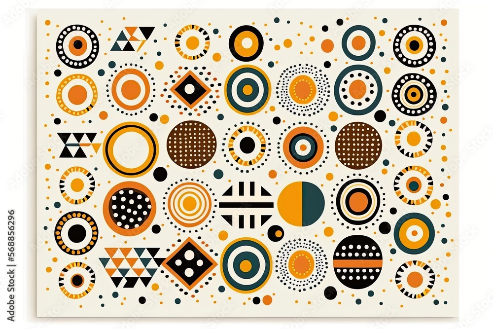 Indian tribal pattern made from squares, circles, alphabets, poka dots ...